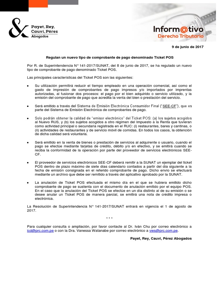 Nuevo Ticket POS: Regulación SUNAT | PDF | Recibo | Tarjeta de débito
