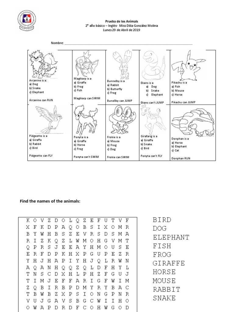 Animal Identification Worksheet for Second Grade Spanish Class | PDF ...