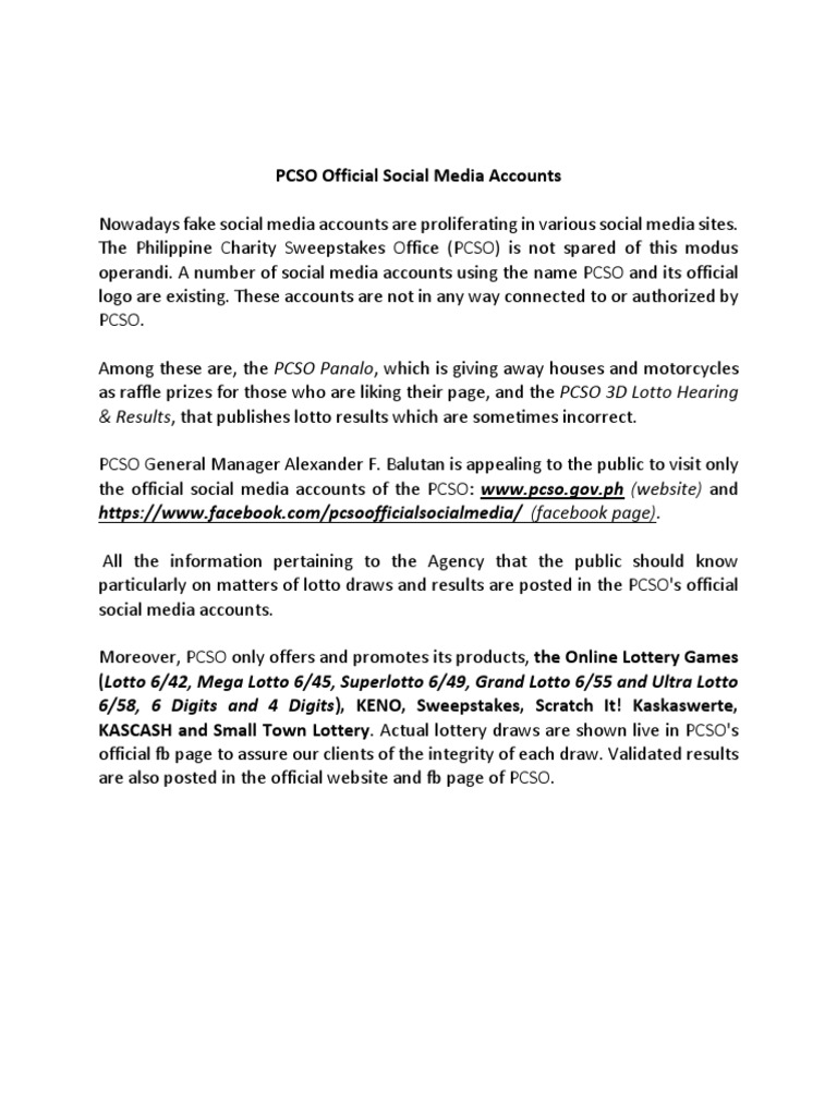 Official PCSO Social Media Accounts | PDF