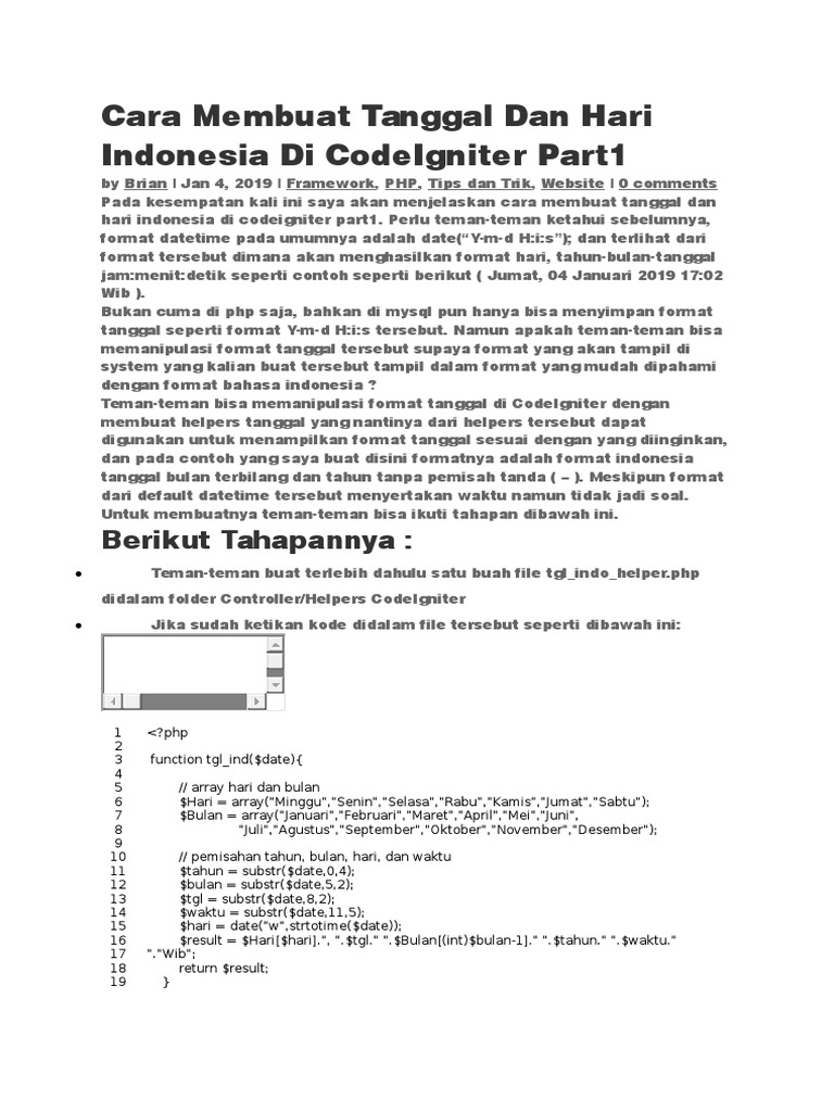 Cara Membuat Tanggal Dan Hari Indonesia Di CodeIgniter | PDF