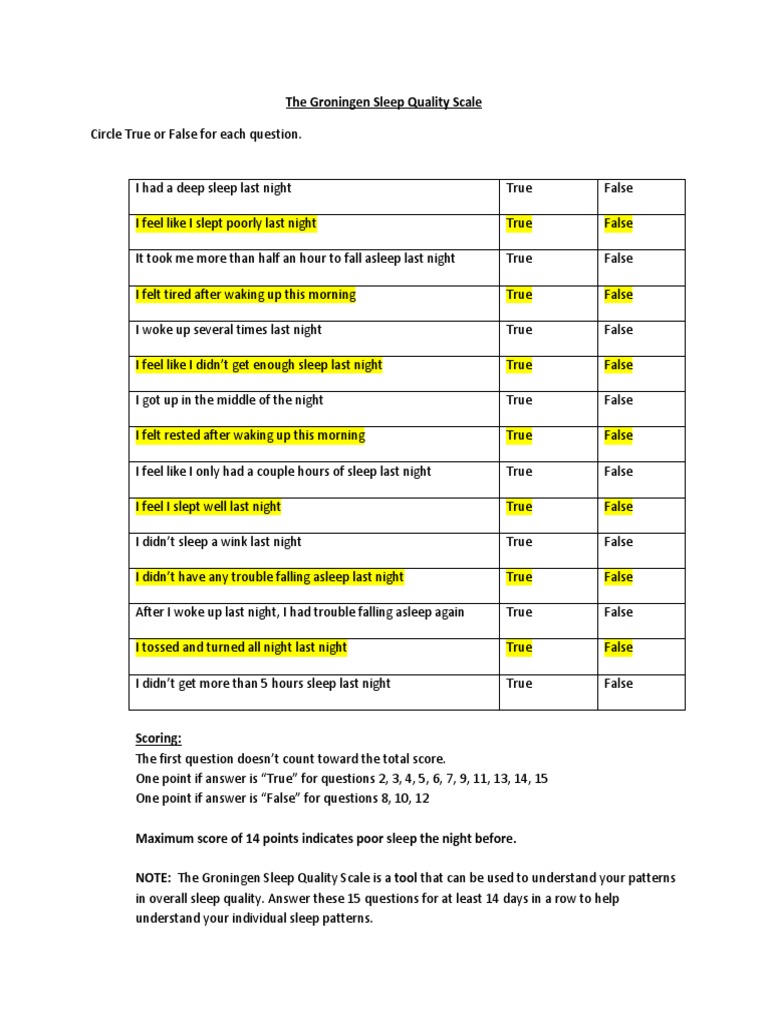 The Groningen Sleep Quality Scale | PDF