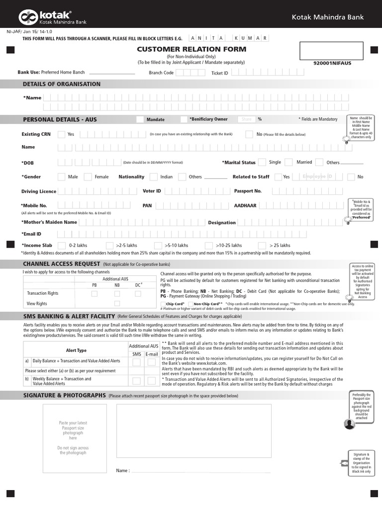 Customer Relation Form for Non-Individual | PDF | Financial Transaction ...