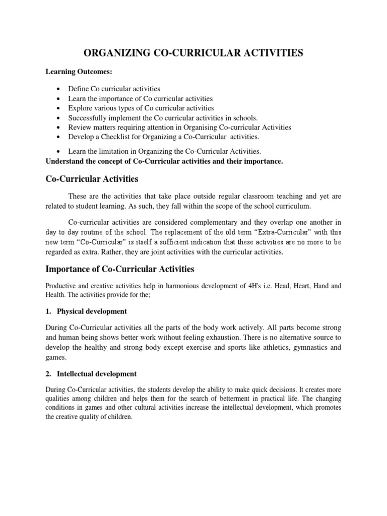 Co Curricular Activities | PDF | Curriculum | Behavior Modification