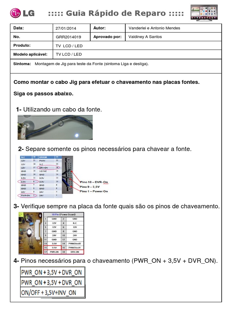 Guia de Montagem Do JIG de Teste Da Fonte de TVs LG LCD e LED PDF | PDF