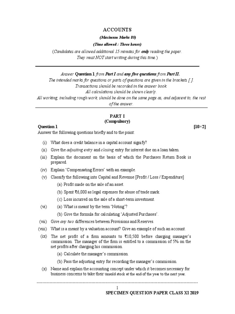 Accounts Specimen QP Class Xi | PDF | Debits And Credits | Bad Debt