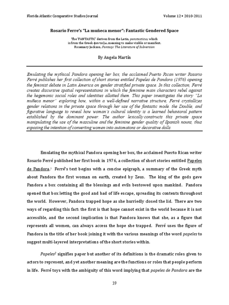 Rosario Ferre's "La Muñeca Menor": Fantastic Gendered Space | PDF ...