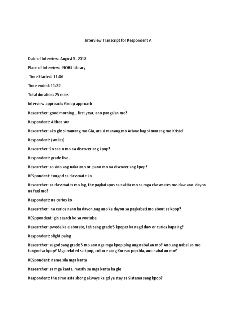Interview Transcript For Respondent All | PDF