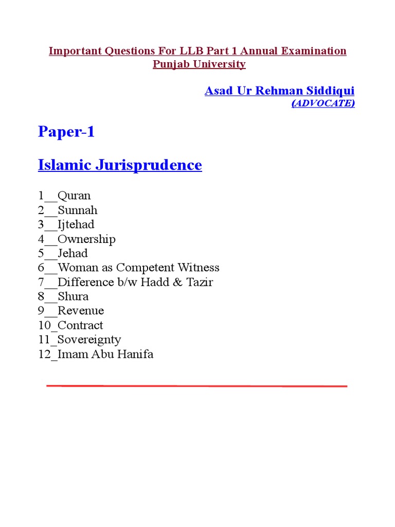 Paper-1 Islamic Jurisprudence | PDF