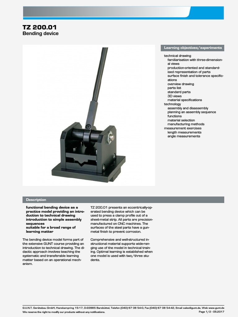 TZ 200.01 Bending Device Gunt 1429 PDF 1 en GB | PDF | Sheet Metal ...