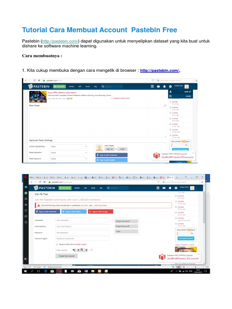 Tutorial Cara Membuat Account Pastebin F | PDF