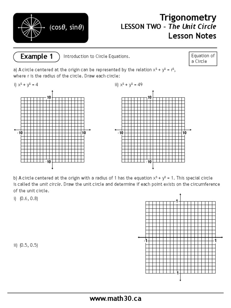 Trigonometry Lesson on the Unit Circle | PDF | Trigonometry ...
