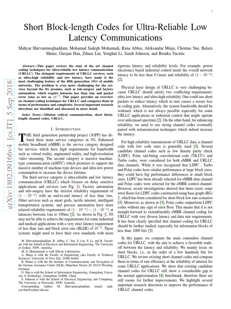 Short Block-Length Codes For Ultra-Reliable Low Latency Communications | PDF | Low Density ...