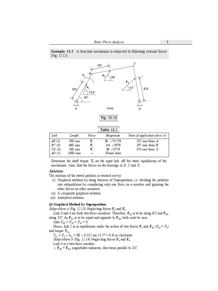 Static Force Analysis of a Four-Link Mechanism | PDF | Force | Angle