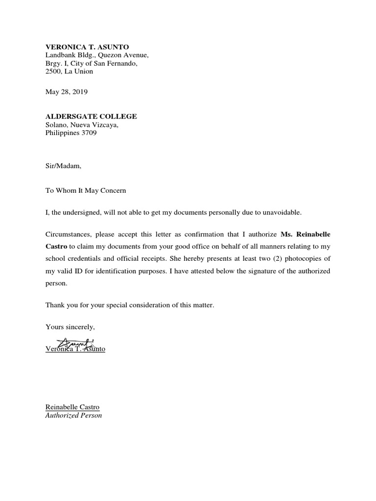 VTA Authorization Letter | PDF