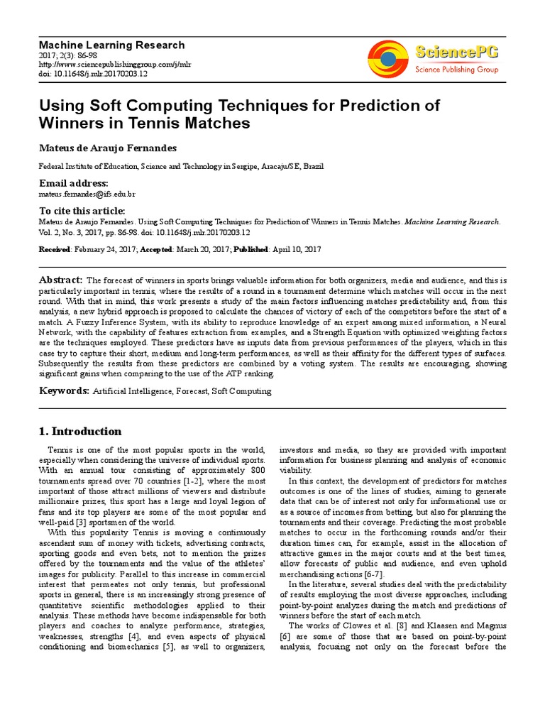 Tennis Predictions | PDF | Artificial Neural Network | Fuzzy Logic