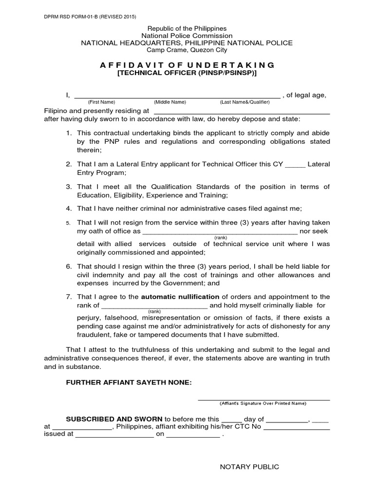 Undertaking of Non-Pending Case | Affidavit | Public Law