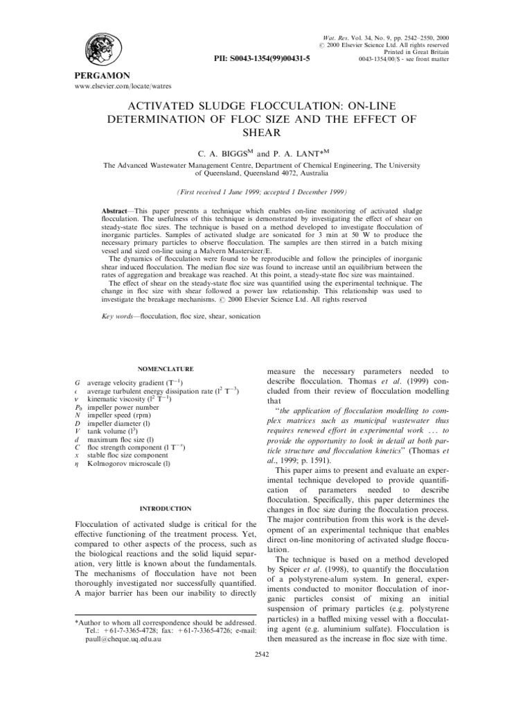Activated Sludge Flocculation: On-Line Determination of Floc Size and ...