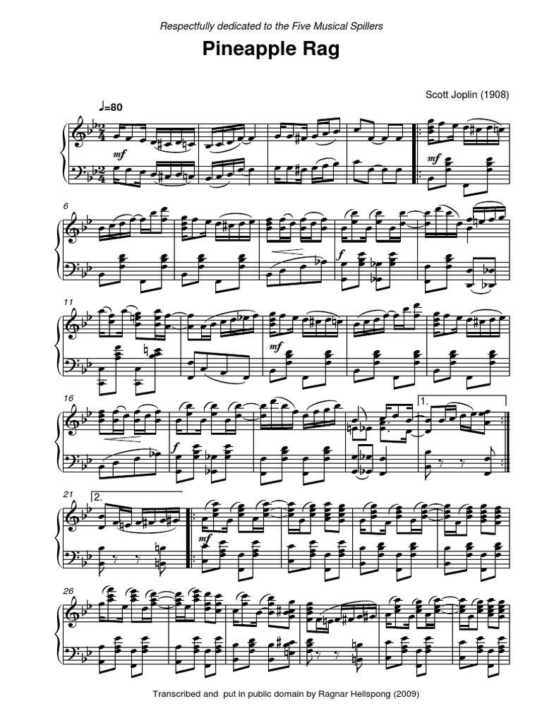 Pineapple Rag: Scott Joplin (1908) | PDF | Ragtime | Scott Joplin