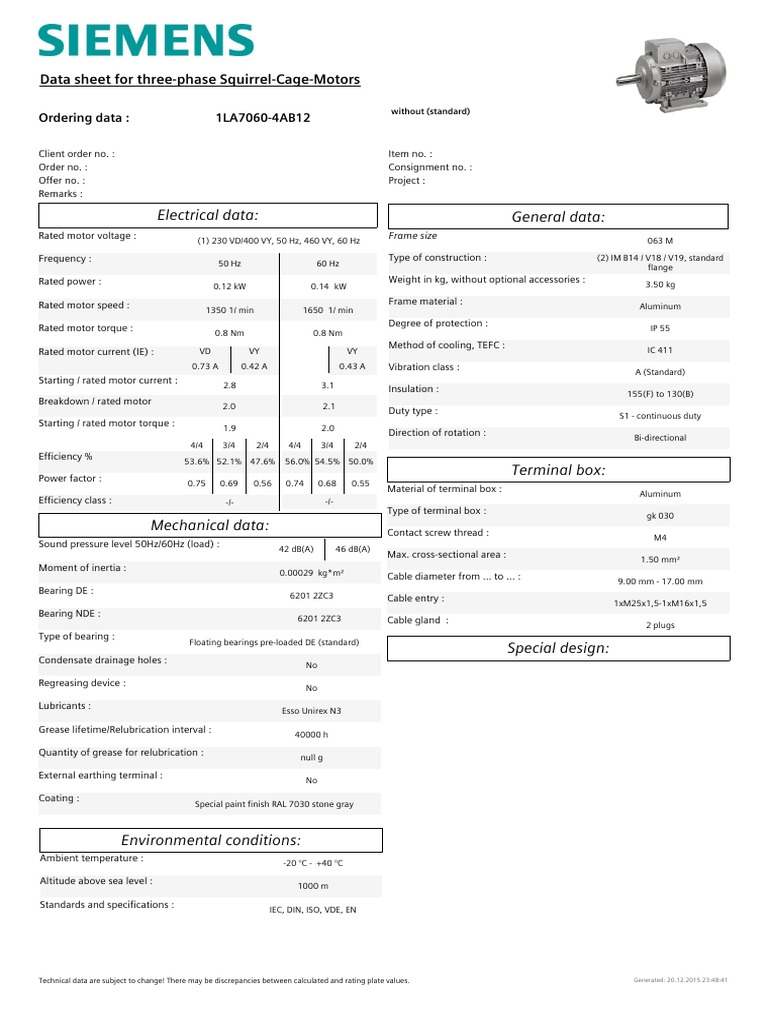 Electrical Data: General Data:: Data Sheet For Three-Phase Squirrel ...