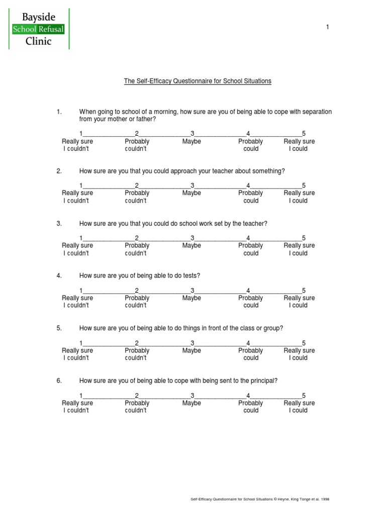 The Self-Efficacy Questionnaire For School Situations PDF | PDF ...
