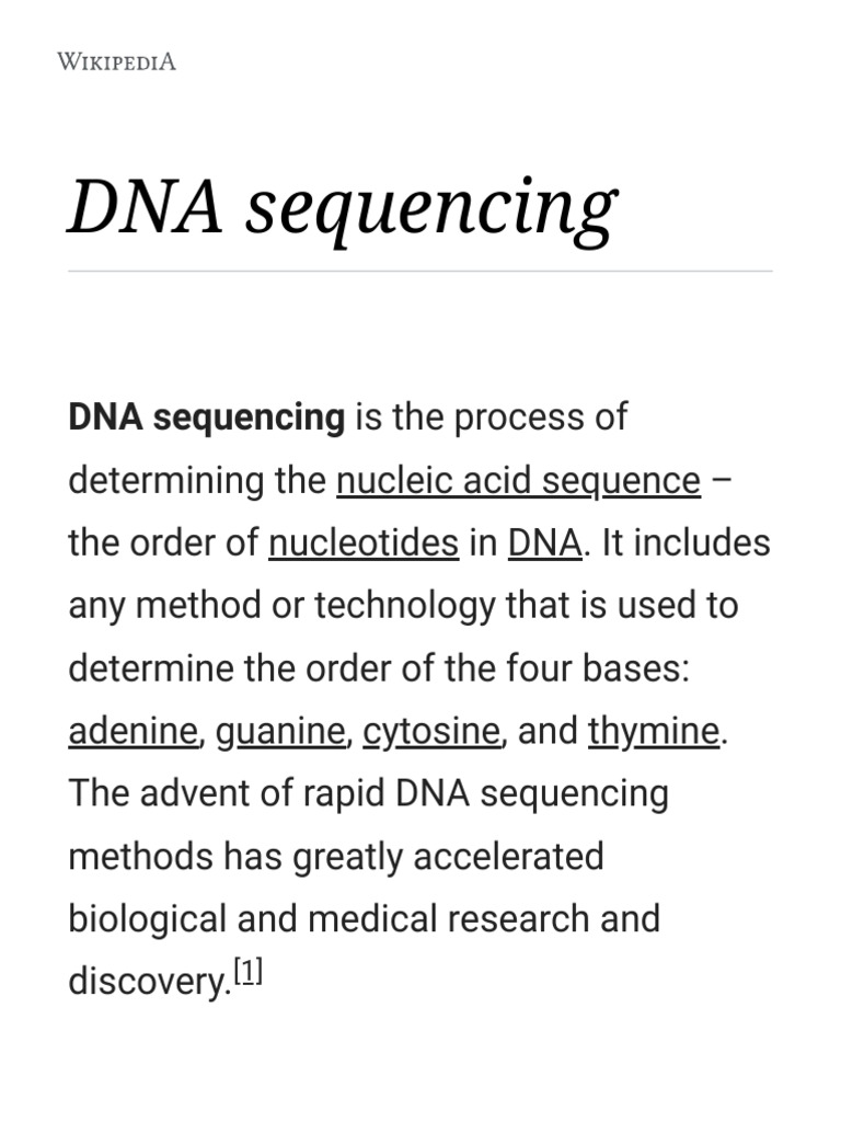 DNA Sequencing - Wikipedia PDF | PDF | Dna Sequencing | Dna