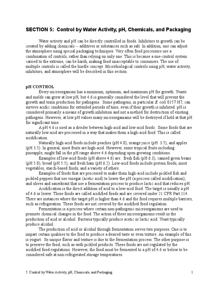 Food Safety: pH, Water Activity, and Controls | PDF | Pickling | Food ...