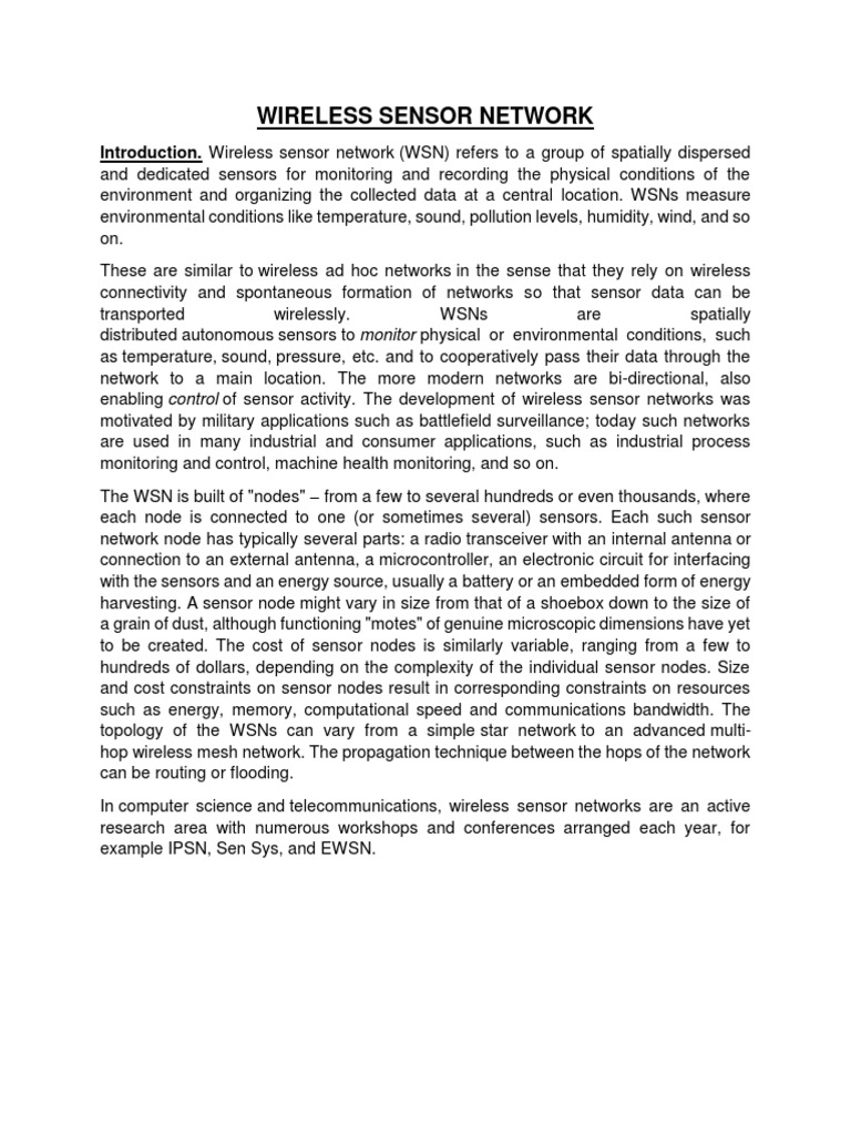 Wireless Sensor Network: Introduction. Wireless Sensor Network (WSN ...