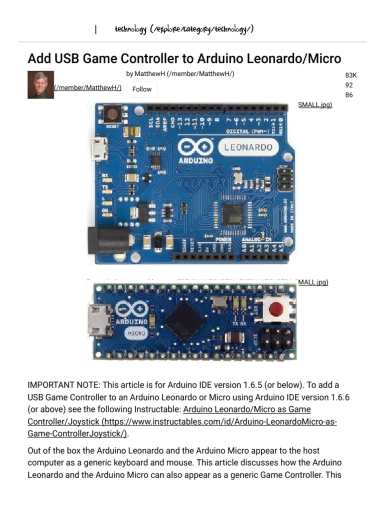 Add USB Game Controller To Arduino Leonardo - Micro - 9 Steps | PDF | Arduino | Office Equipment