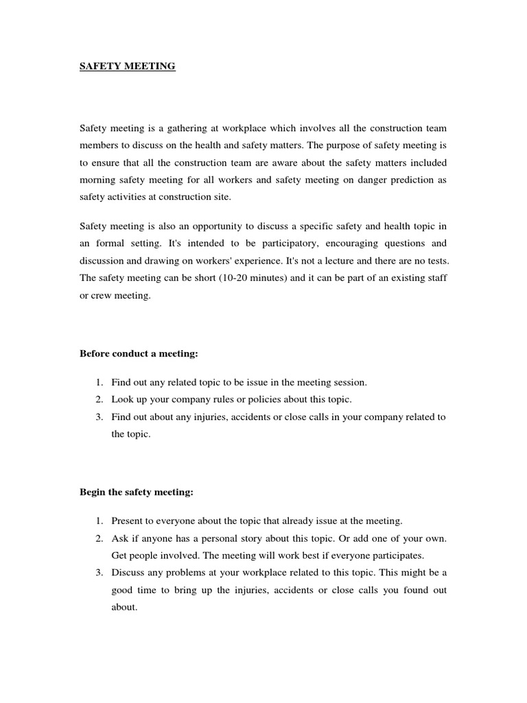 Safety Meeting | PDF | Safety | Personal Protective Equipment