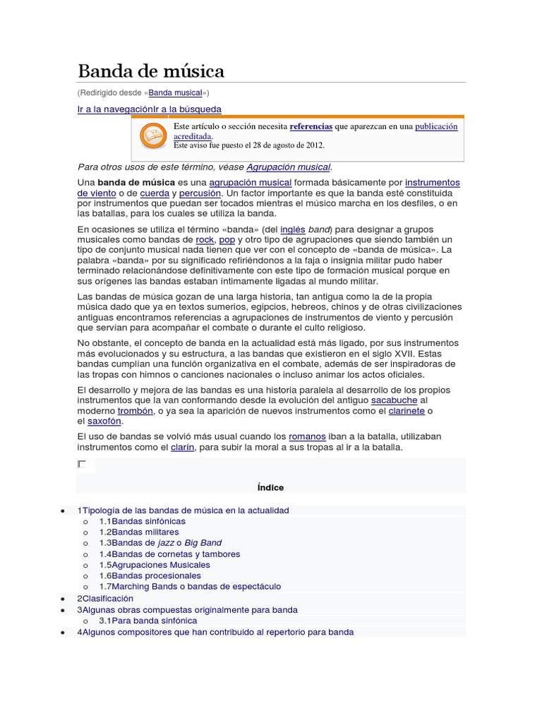 Tipos y definición de bandas musicales | PDF | Las artes escénicas ...