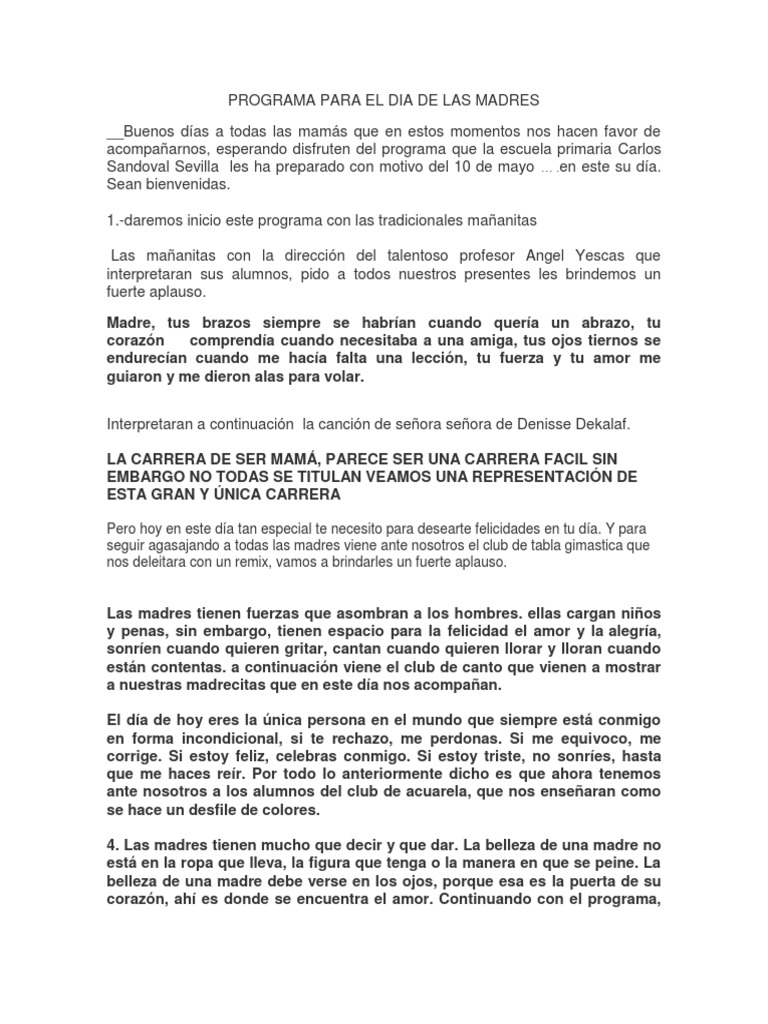 Programa para El Dia de Las Madres | PDF | Amor