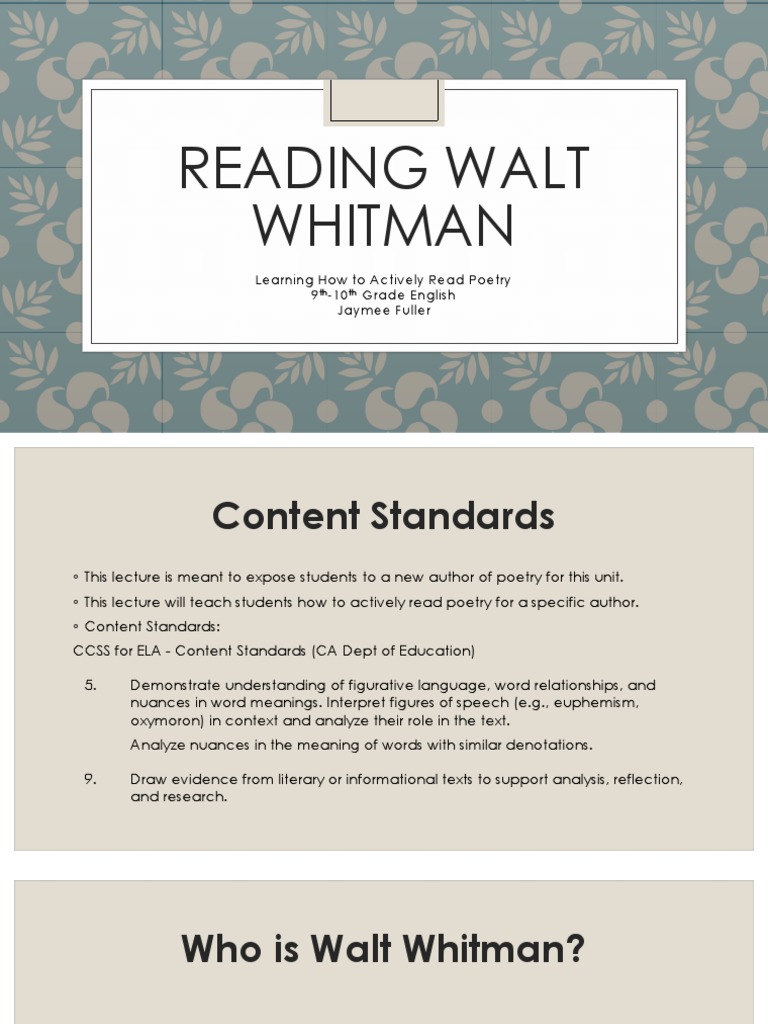Part1 Waltw | PDF | Walt Whitman | Poetry