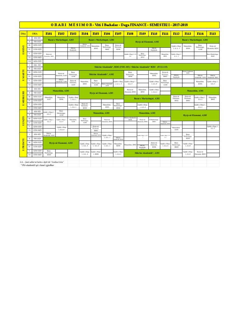 Orari Mësimor, Viti I, Bachelor | PDF