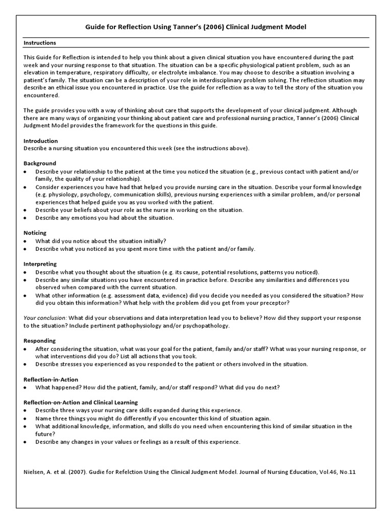 Guide for Reflective Journaling Tanner Model | Nursing | Information