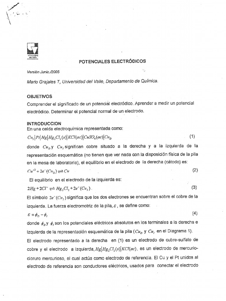 Potenciales Electrodicos | PDF