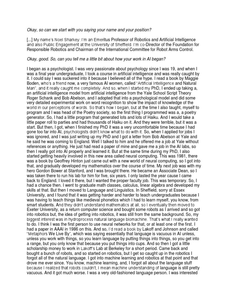 Noel Sharkey - Interview Transcript | PDF | Artificial Intelligence ...