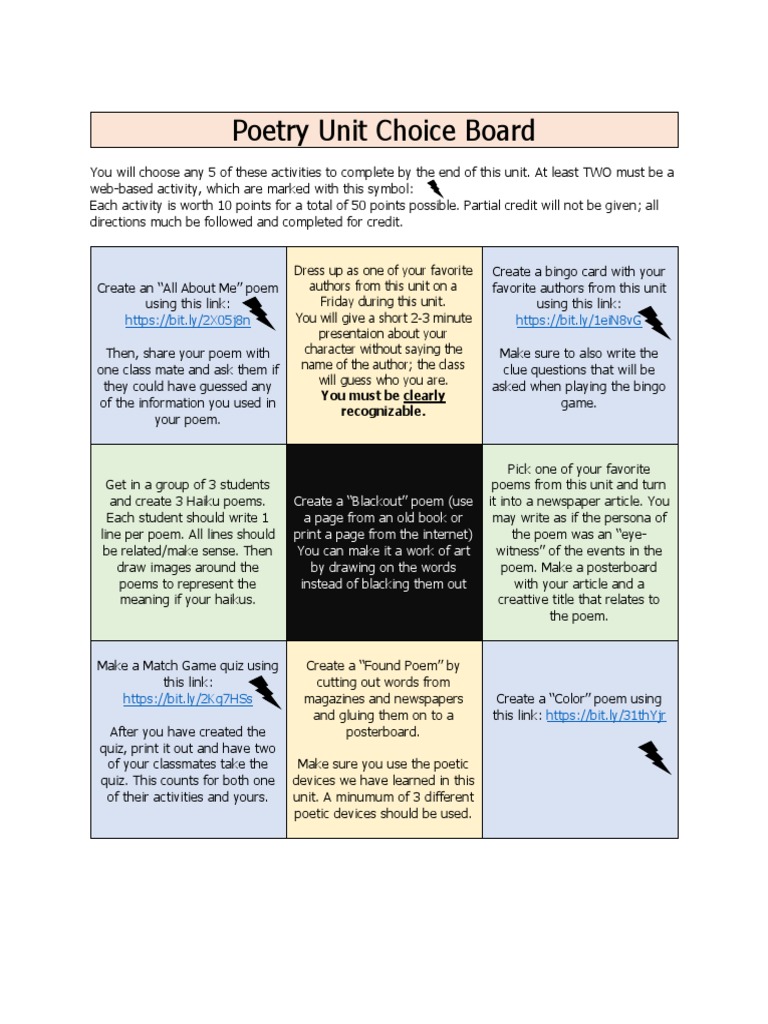 Poetry Unit Choice Board | Download Free PDF | Haiku | Poetry