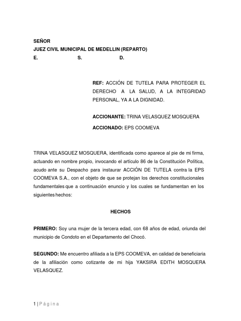 Modelo de Solicitud de Tutela Cita Medica | PDF | Derecho Constitucional | Constitución