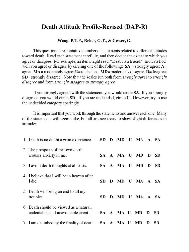 Death Attitude Profile-Revised (DAP-R) | PDF | Afterlife | Cognition