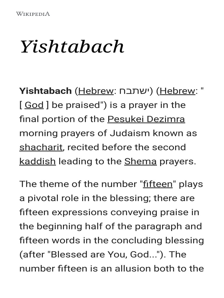Yishtabach - Wikipedia | PDF | Jewish Prayer And Ritual Texts | Judaism