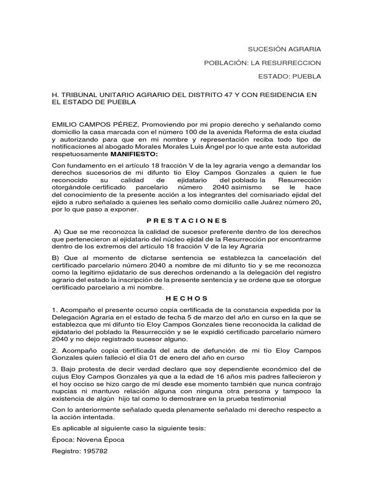 Demanda Agraria Dependiente Económico | Demanda judicial | Gobierno