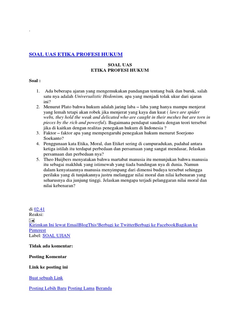 Soal Uas Etika Profesi Hukum | PDF