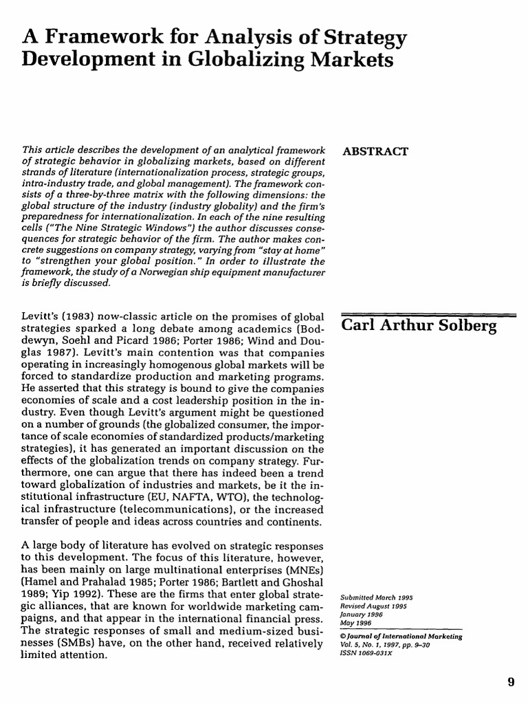 A Framework For Analysis of Strategy Development in Globalizing Markets ...