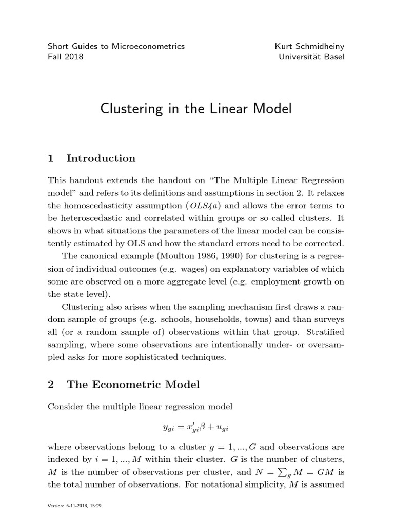 Clustering in The Linear Model | PDF | Ordinary Least Squares | Linear ...