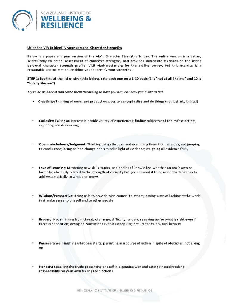 VIA Character Strengths Survey Guide | PDF | Forgiveness ...