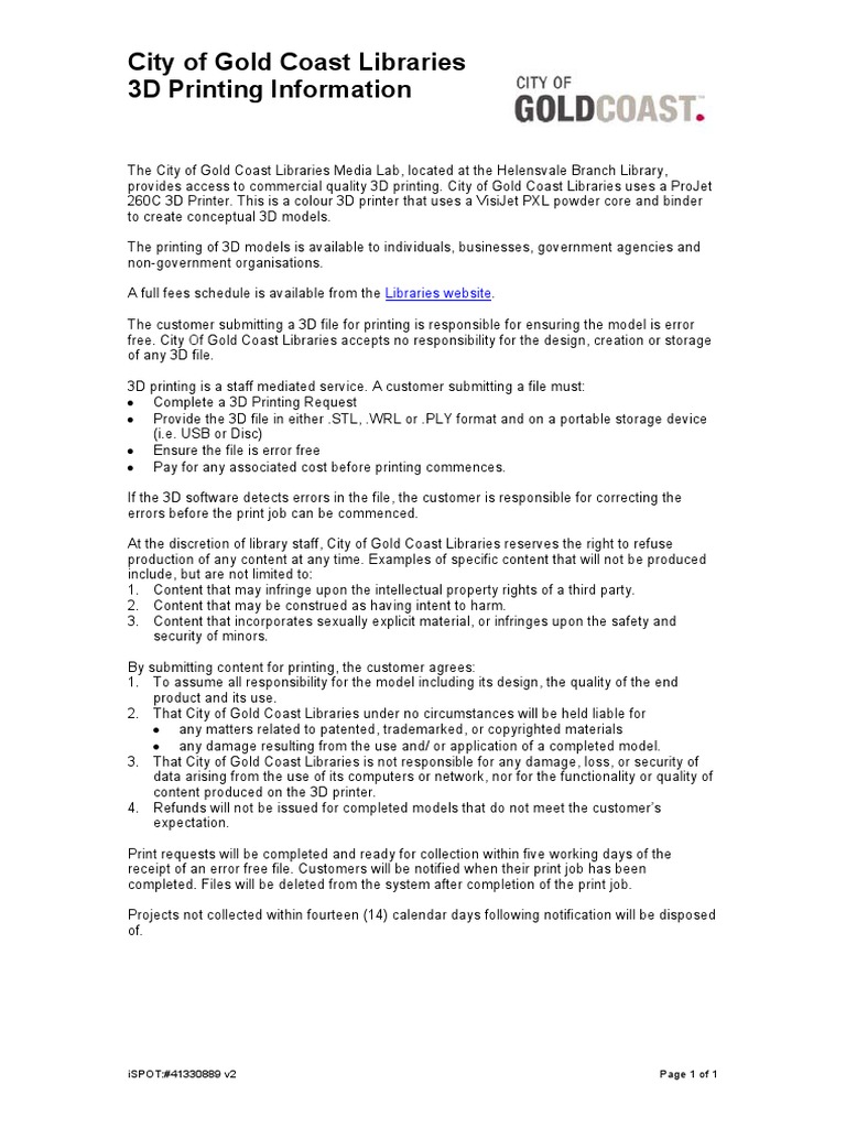 City of Gold Coast Libraries 3d Printing Information | PDF | 3 D ...