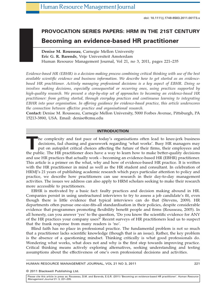 Becoming A HR Practioner | PDF | Evidence Based Medicine | Evidence ...
