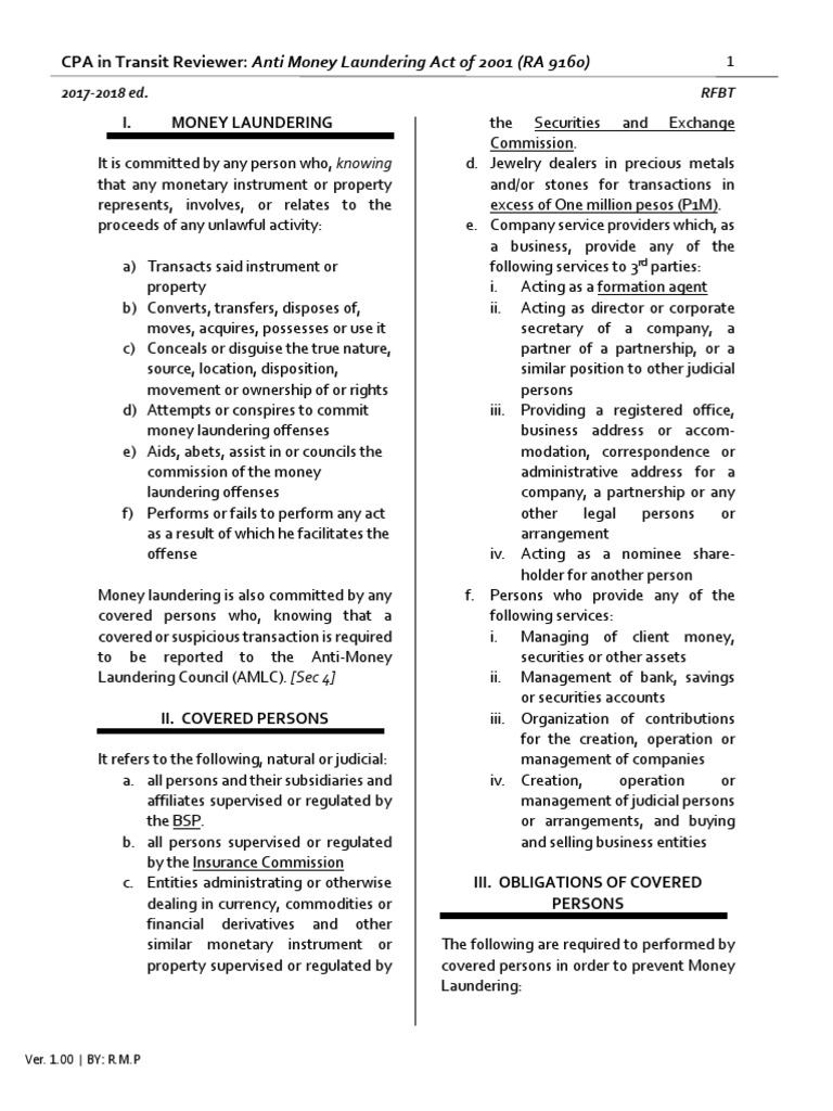 Cpat Reviewer - Amla | PDF | Money Laundering | Money