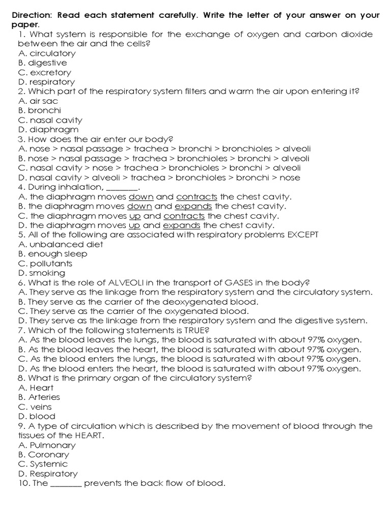 Pre Test Science 10 | PDF | Respiratory Tract | Solution