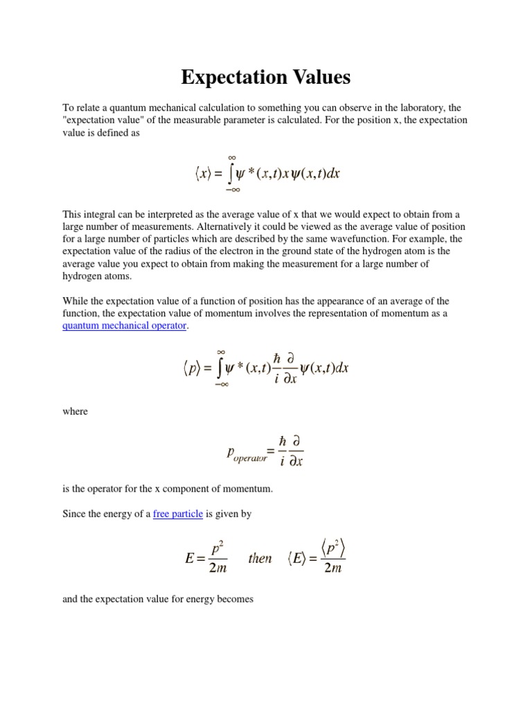 Expectation Values: Quantum Mechanical Operator | Download Free PDF | Wave Function | Quantum ...